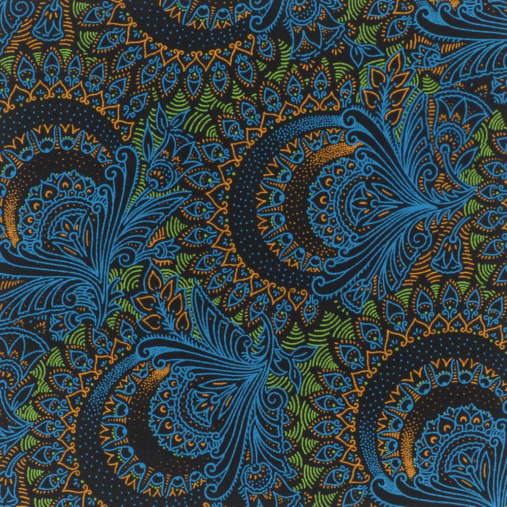 Shwe Shwe Colours Bloom Black Turquoise | The African Fabric Shop